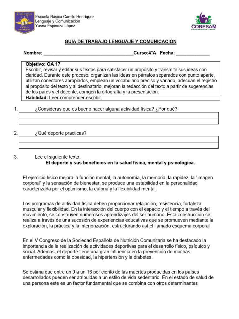 Guía de Lenguaje 4°a | PDF | Sicología