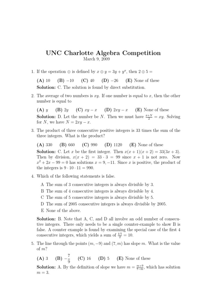 Algebra Contest Challenges | PDF | Equations | Numbers