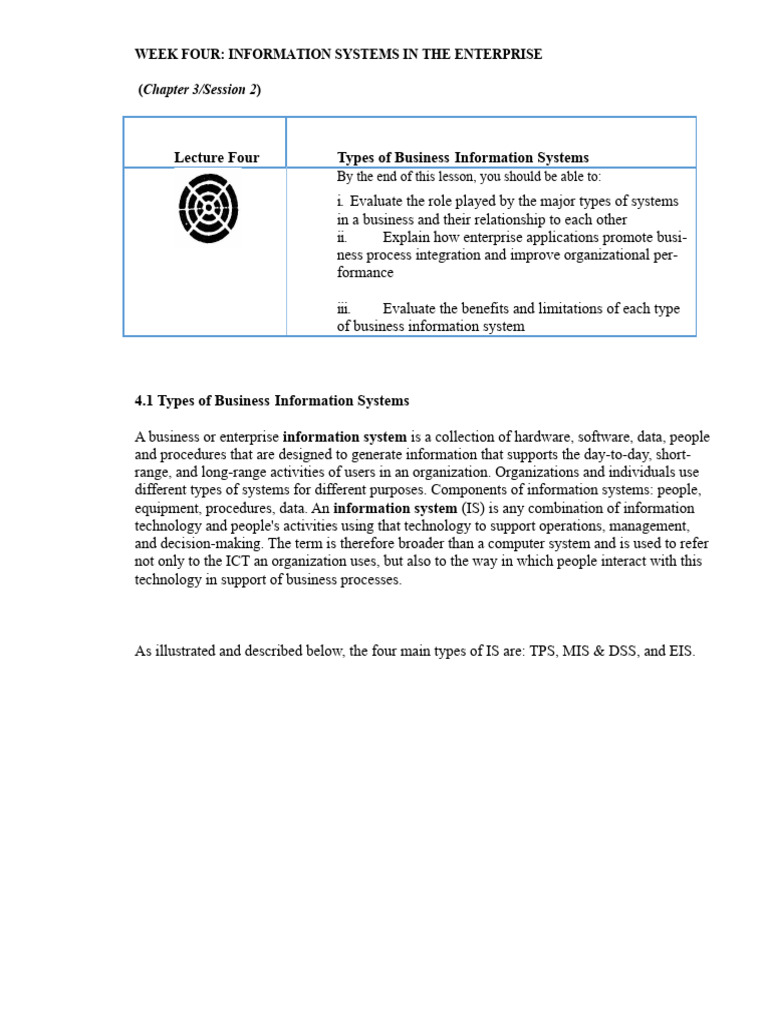 Lesson 4 - Week 4 - MIS | PDF | Enterprise Resource Planning | Information System