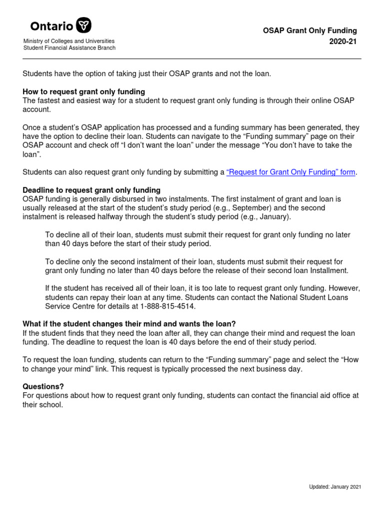 Fact Sheet Grant Funding Only Jan 27 2021 | PDF | Loans | Student ...