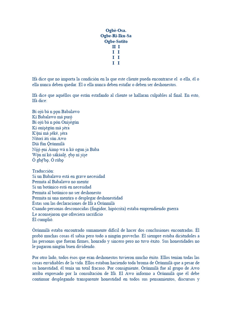 10 Ogbè Osa (Ogbe Sotito) | PDF | Religión étnica