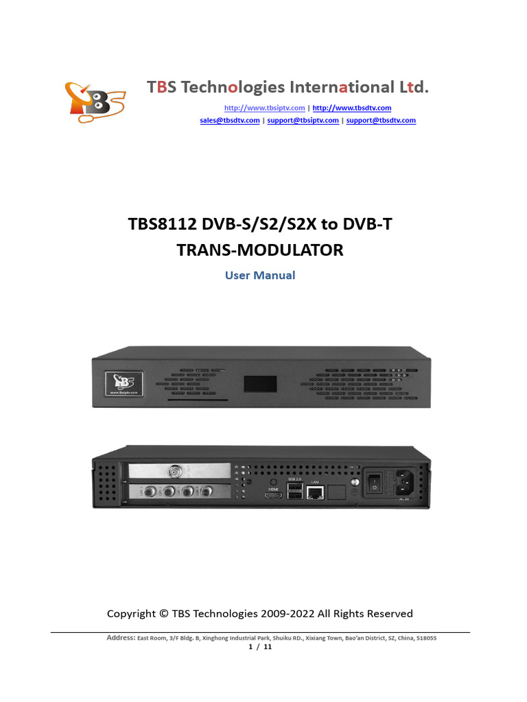 TBS8112 DVB S2X TO DVB T Trans Modulator User Manual | PDF | Streaming Media | Broadcast Engineering