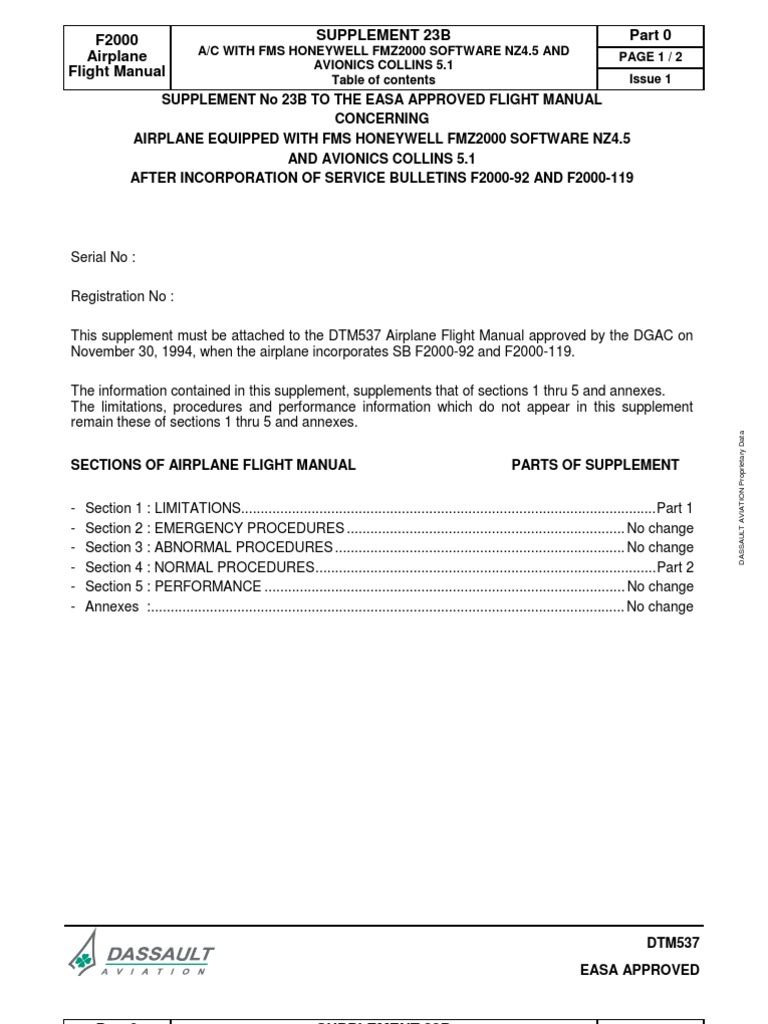 F2000 Flight Manual Supplement 23B | PDF | Aircraft | Aerospace