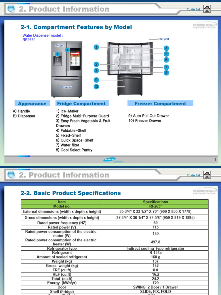Samsung RF265 Refrigerator Features | PDF | Refrigerator | Smart Grid