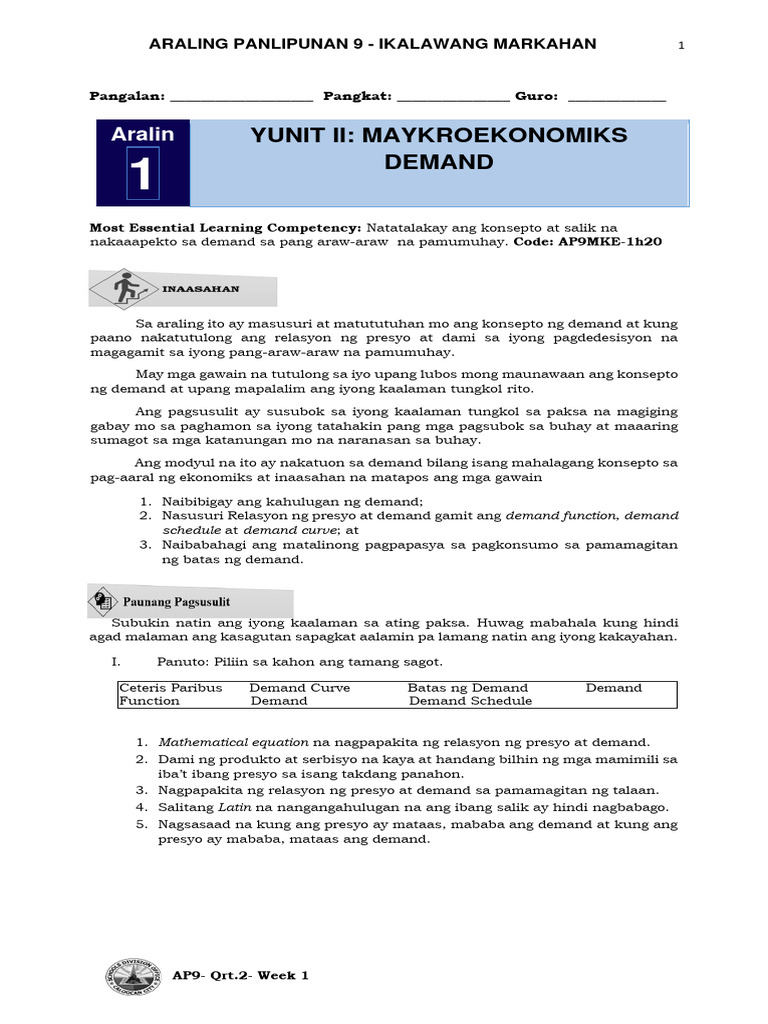AP 9 Q2 Week 1 | PDF