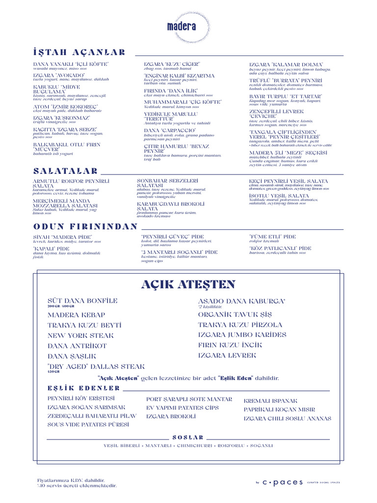 Madera Menu TR | PDF