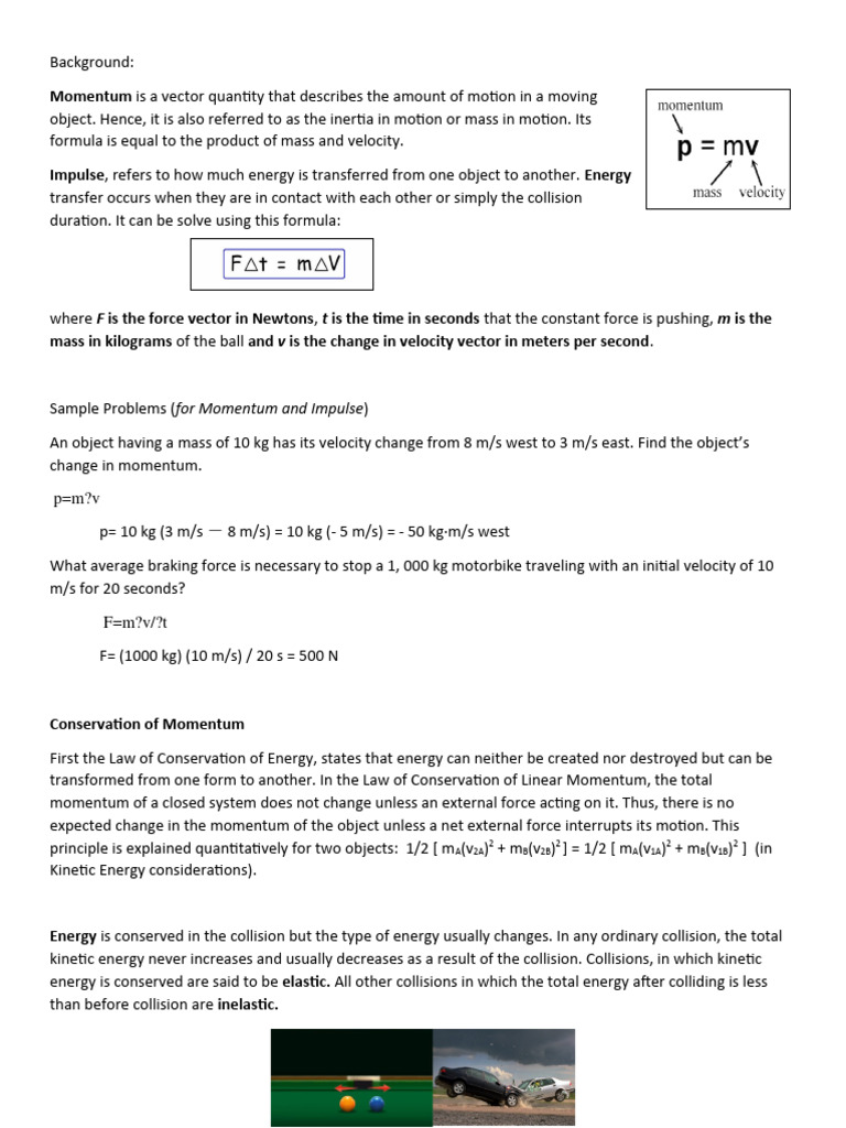 Group 1 Report - ENGLISH 10 | PDF | Momentum | Force