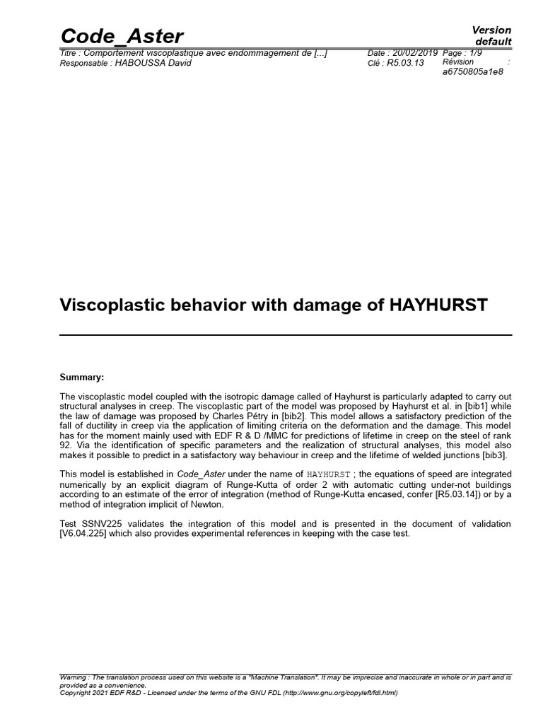 Code - Aster: Viscoplastic Behavior With Damage of HAYHURST | PDF ...