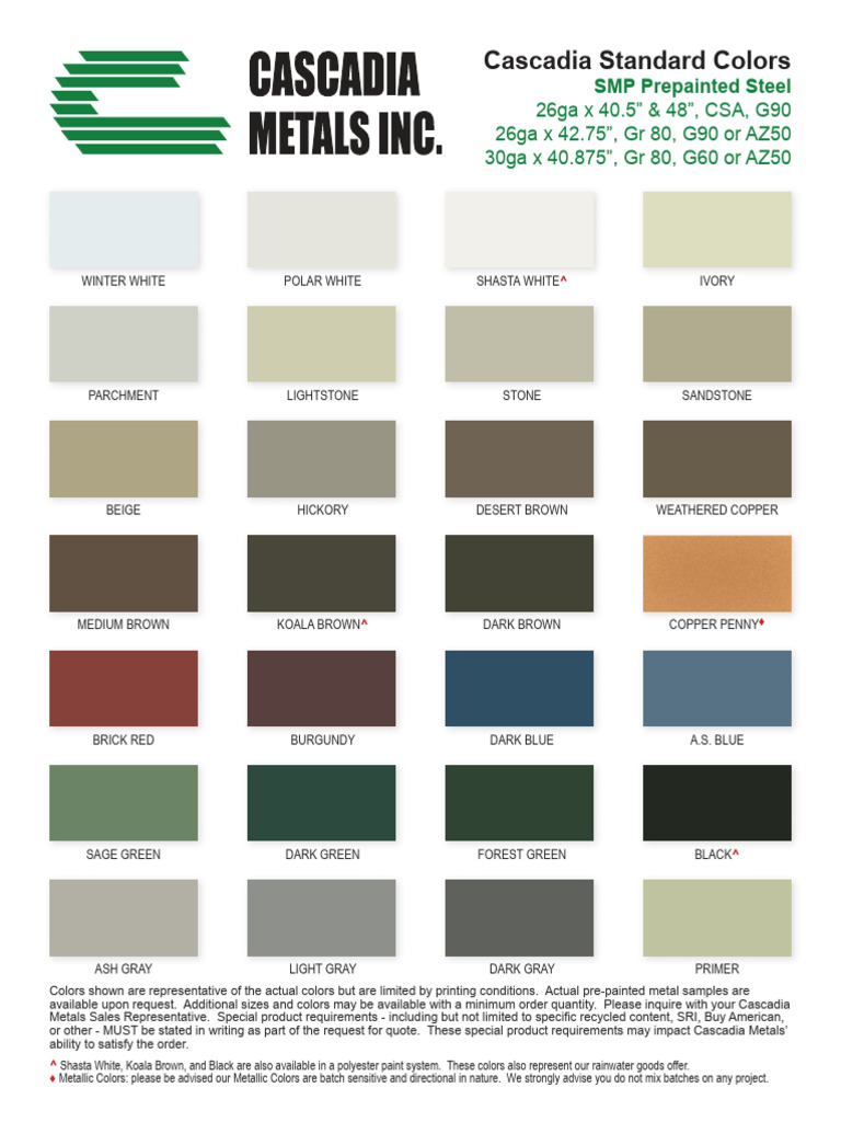 Pre-Painted SMP Steel Color Chart - USA Version | PDF | Materials ...