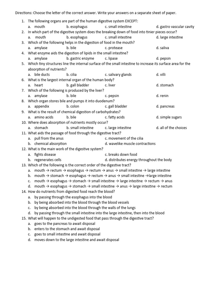 Digestive System Quiz and Answers | PDF | Human Digestive System ...