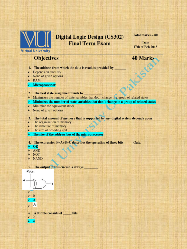 CS302 Finalterm Solved MCQs With Reference | PDF | Logic Gate | Electronic Engineering