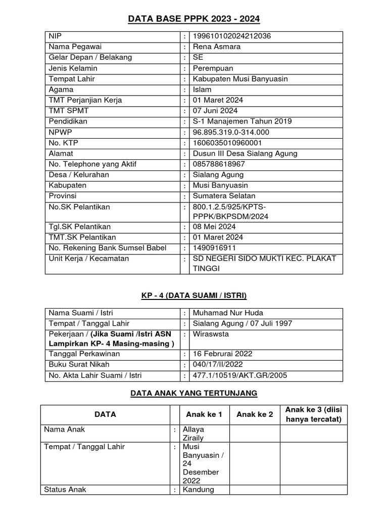 Format Pengisian Data PPPK - 2024 (1) - Digabungkan | PDF