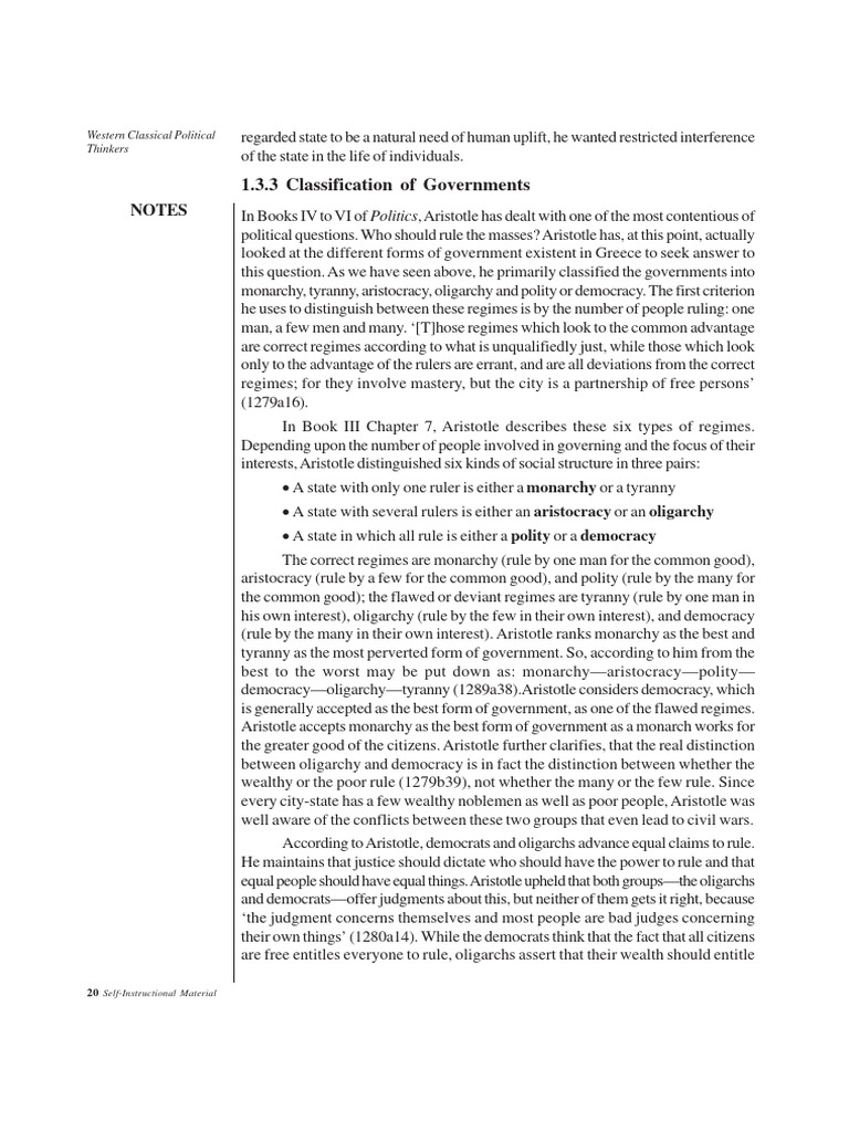 Aristotle's Classification of Govt | PDF | Government | Tyrant