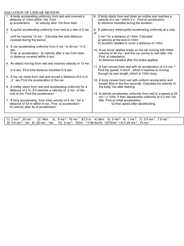 2.2 Equation of Linear Motion1 | PDF | Acceleration | Speed