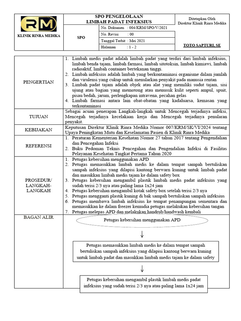 Sop Pengelolaan Limbah Padat Infeksius | PDF