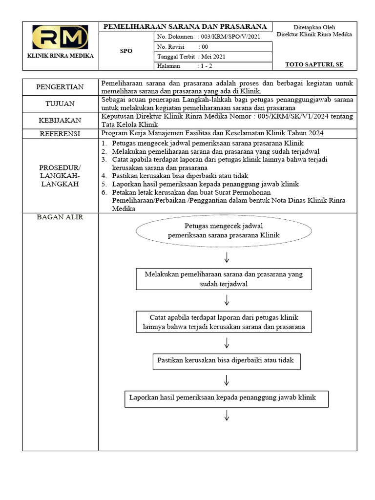 Sop Pemeliharaan Sarana Dan Prasarana | PDF