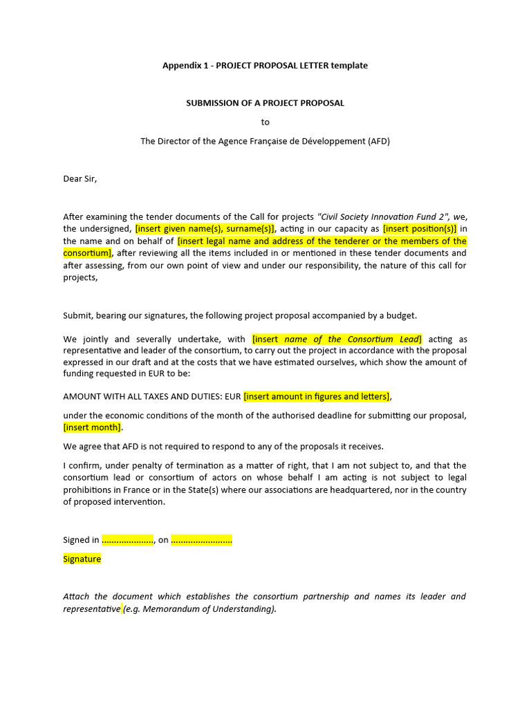 2 Appendix1 Project Proposal Letter Template CSIF Ethiopia | PDF