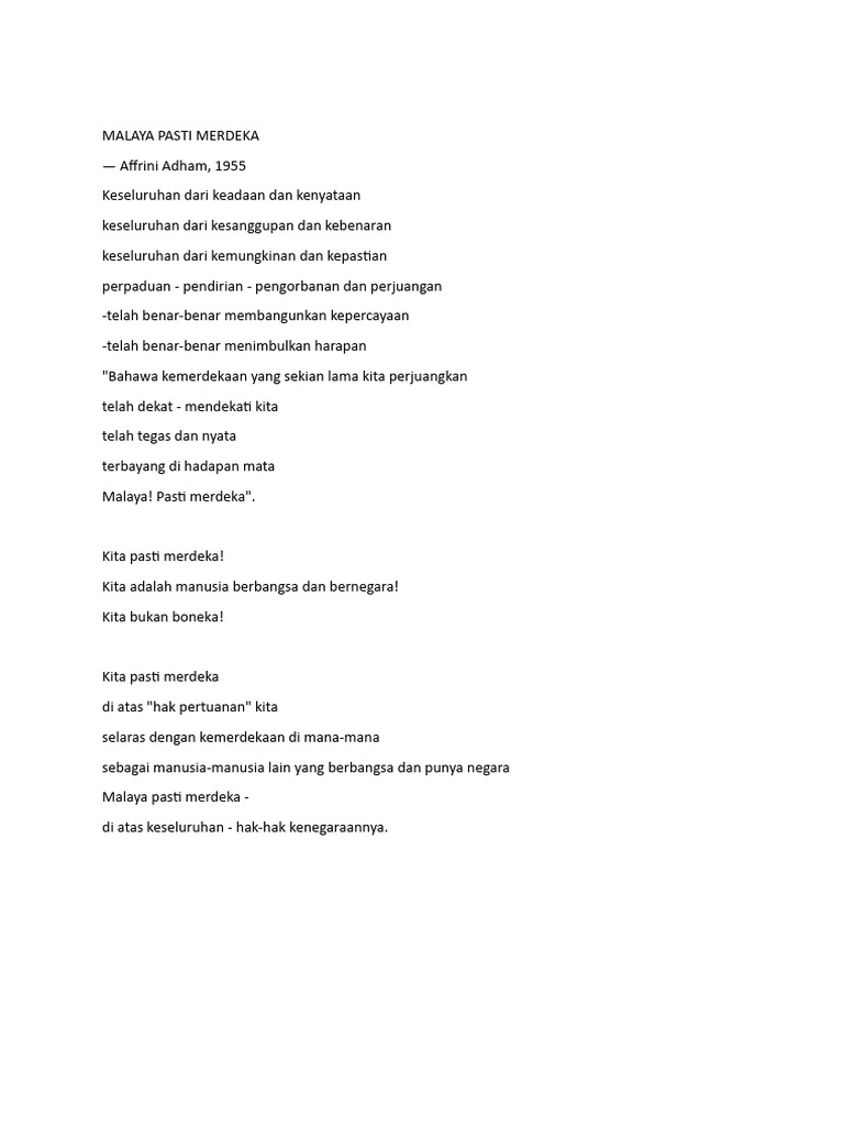 MALAYA PASTI MERDEKA sajak | PDF