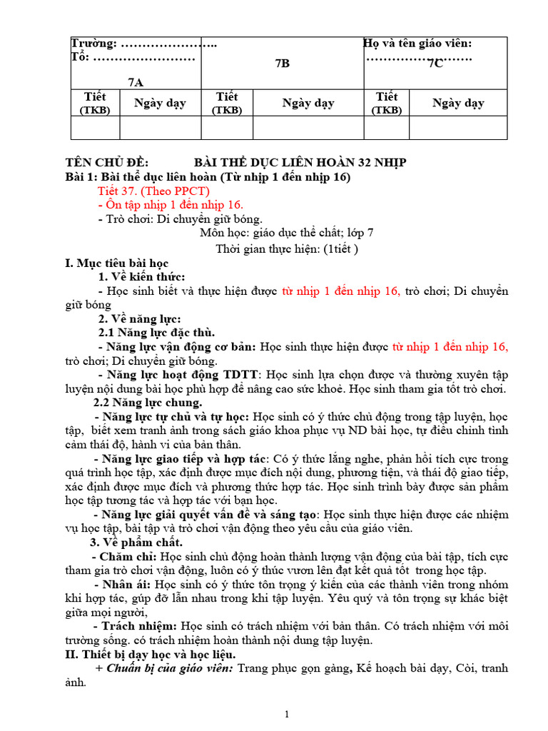 Giao an K7 KỲ 2 Đá cầu CD | PDF