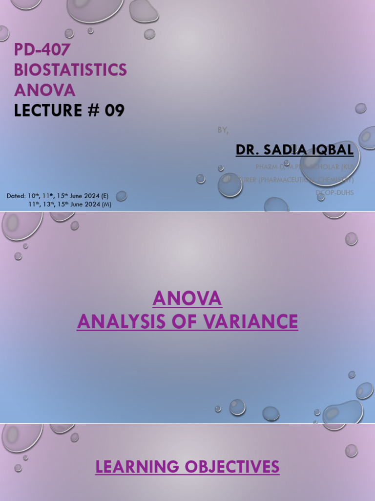 Lecture 09 Anova | PDF | Analysis Of Variance | Variance