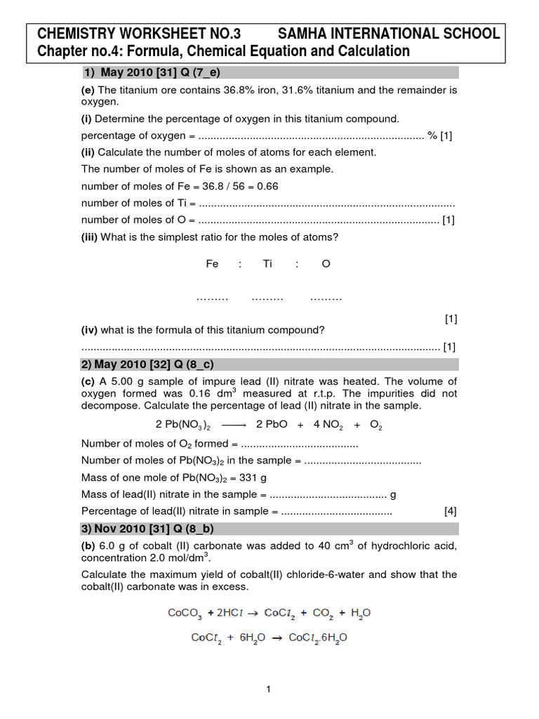 3 Formula, Chemical Equation and Calculations QP | PDF | Acid | Hydroxide