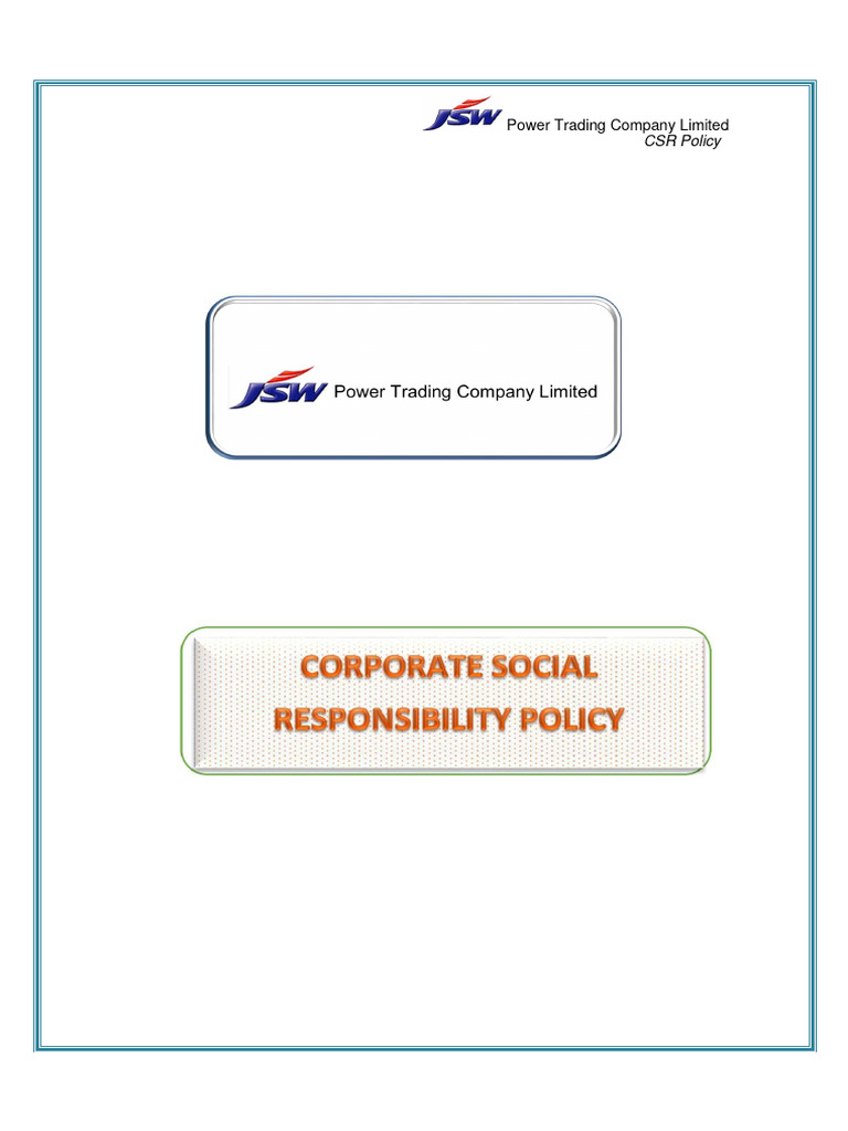 JSW Power Trading-CSR-Policy-2016 | PDF | Corporate Social Responsibility
