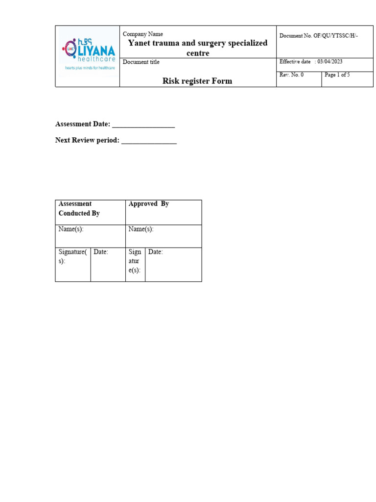 YTSSC-Risk Register Form | PDF | Risk