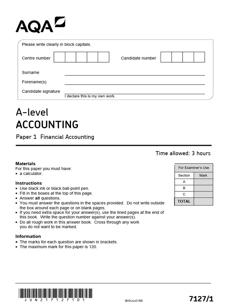 Aqa 71271 QP Nov21 | PDF | Debits And Credits | Interest