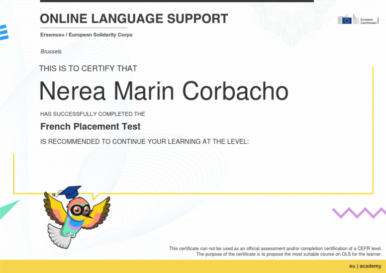French Placement Test Certificate | PDF