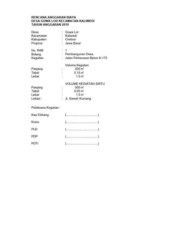 009 RAB Rabat Beton K-175 (Jl. Sawah Kumang) | PDF