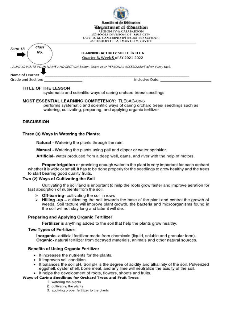 TLE 6_Agri_W5_LAS | Download Free PDF | Soil | Fertilizer
