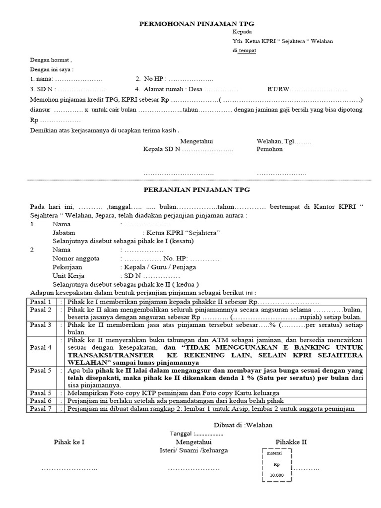 Perjanjian Pinjaman TPG | PDF