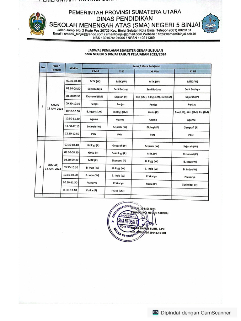 Jadwal Ujian Susulan Semester Genap Tp. 2023-2024 | PDF