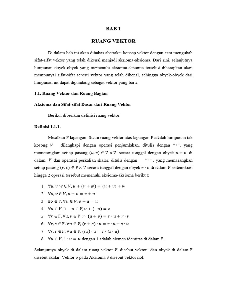 Aksioma dan Contoh Ruang Vektor | PDF | Metode & Bahan Ajar | Sains ...