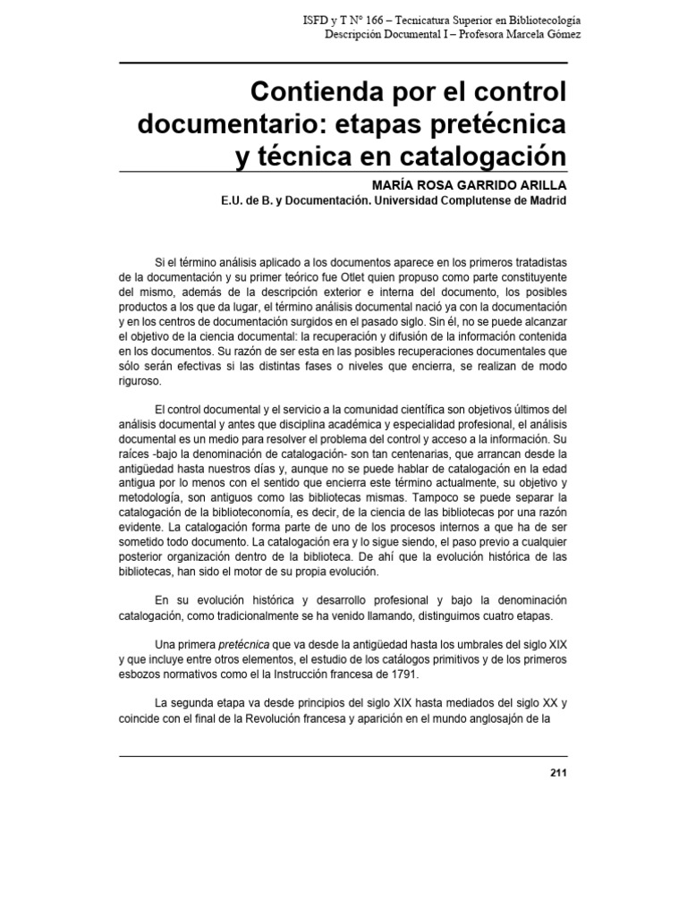 03 Garrido Contienda Por El Control Documentario Etapas Tecnica y Pre Tecnica en Catalogacion ...