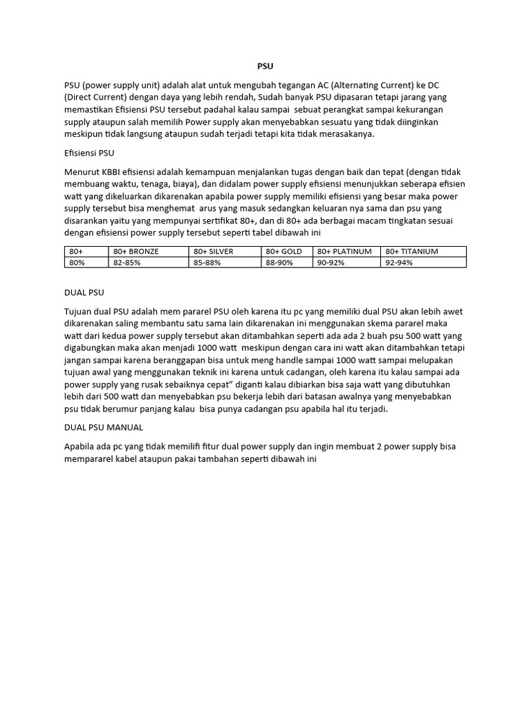 Macam macam tingkatan efisiensi Power Supply PC | PDF