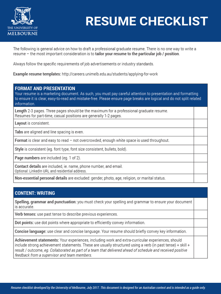 Graduate Resume Writing Checklist | PDF | Résumé | Experience