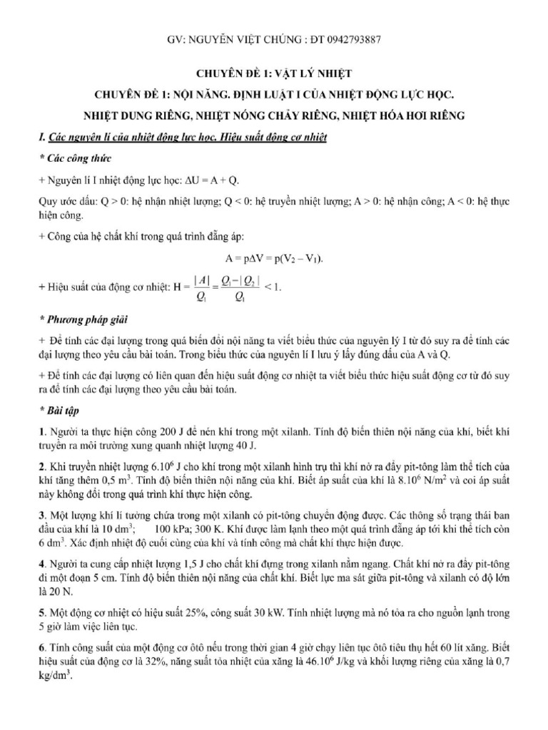 On Tap Chuong 1 Vat Ly Nhiet | PDF