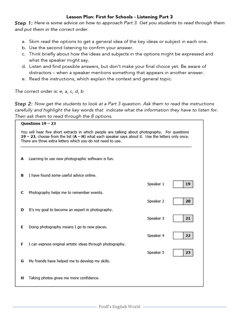 First For School Listening Part 3 Teachers | PDF | Cognition