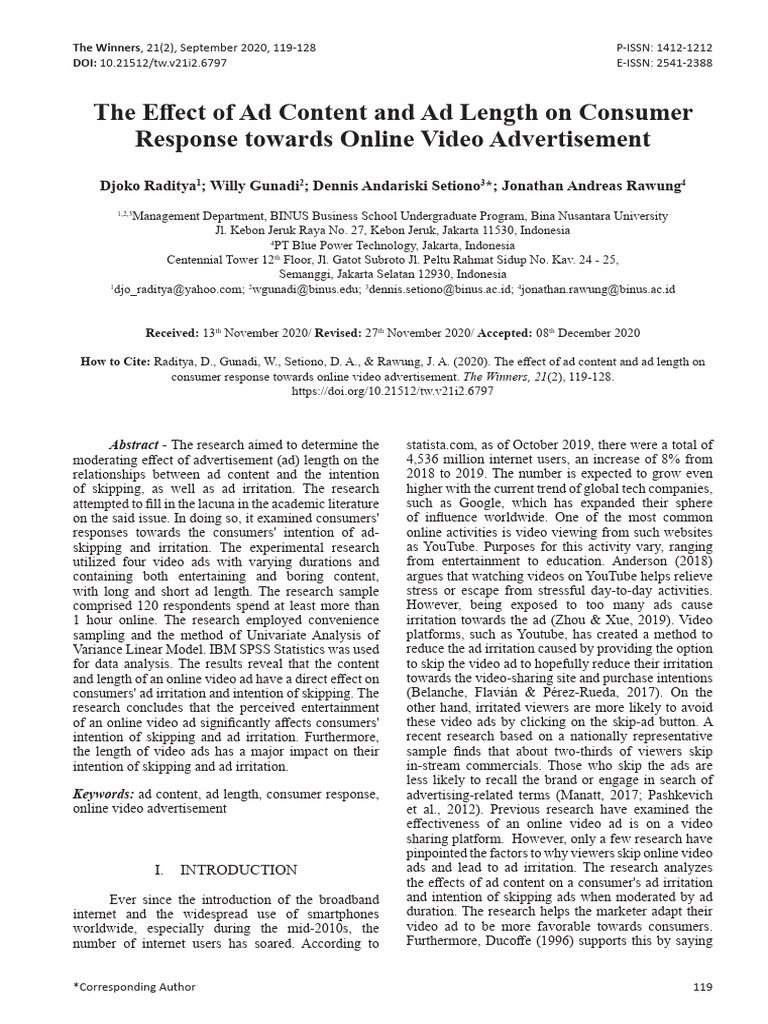 Ad Content and Length Impact on Video Ads | PDF | Advertising | Online ...