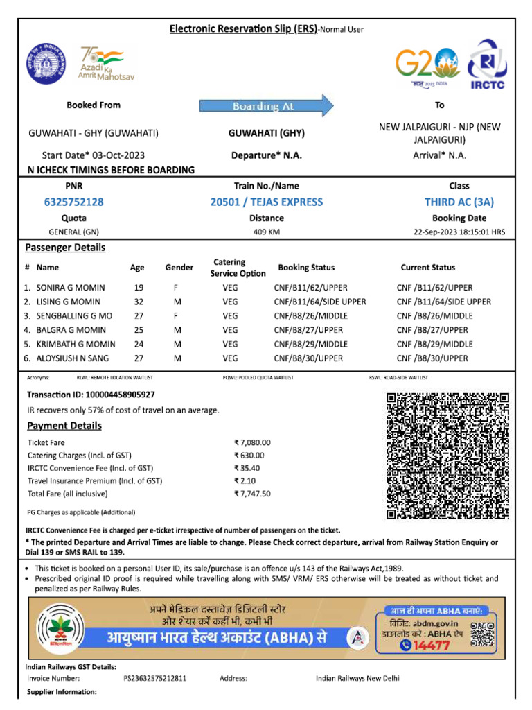 Guwahati To NJP 3rd Oct 2023 (53 Tickets) | PDF | Rail Transport