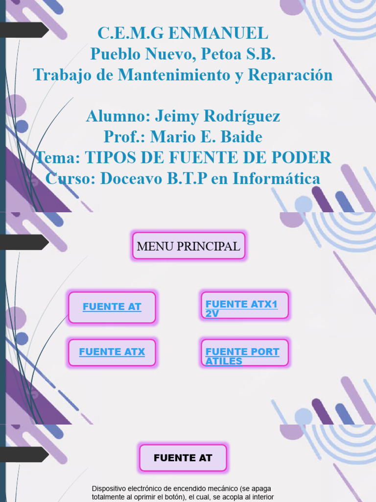 Presentacion de Fuente de Poder | PDF | Clases de computadoras | Ciencias de la Computación