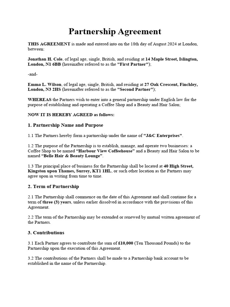 Partnership Agreement | PDF | Partnership | Notary Public