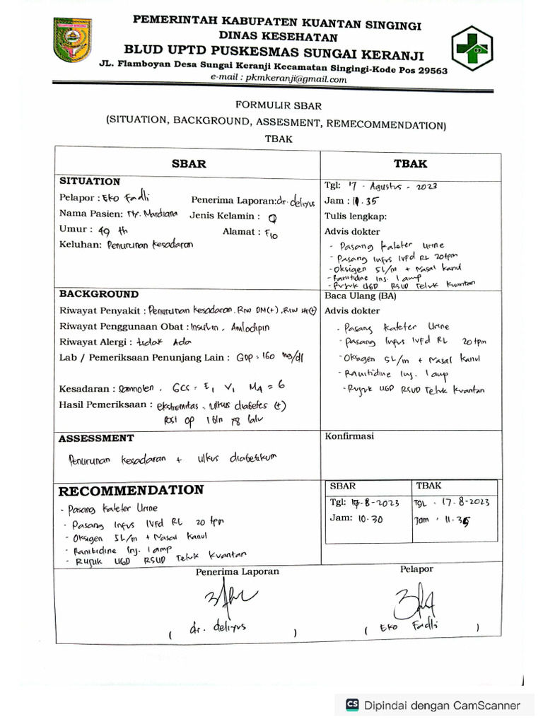 Bukti Komunikasi Efektif (SBAR &TBAK) | PDF