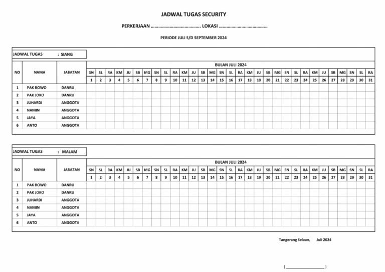 Jadwal Tugas Security | PDF