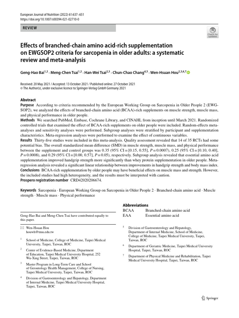 Effects Of Branched Chain Amino Acid Rich Supplementation On EWGSOP2