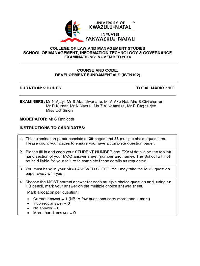 2014 ISTN102 Exam Final For Print | PDF | Computing | Software Engineering