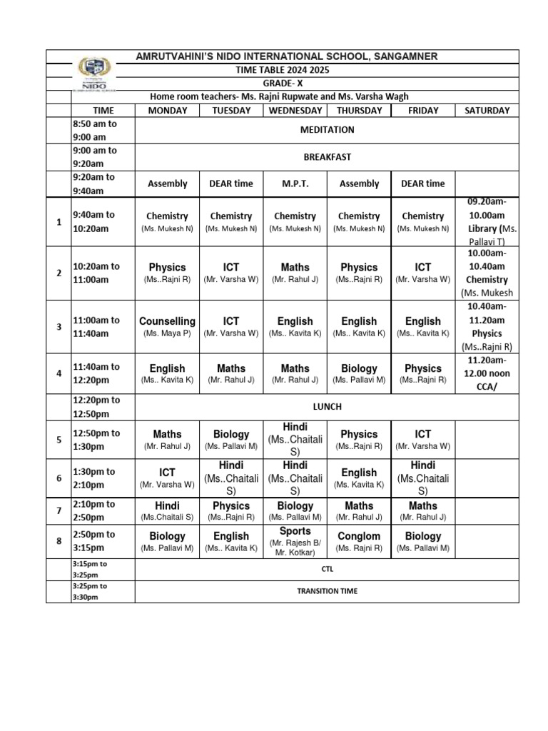 Grade 10 Timetable 2024-2025 | PDF