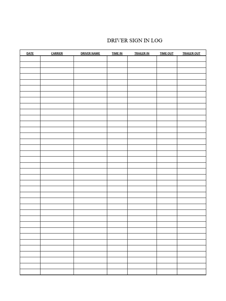 Driver Sign-In Log Template | PDF