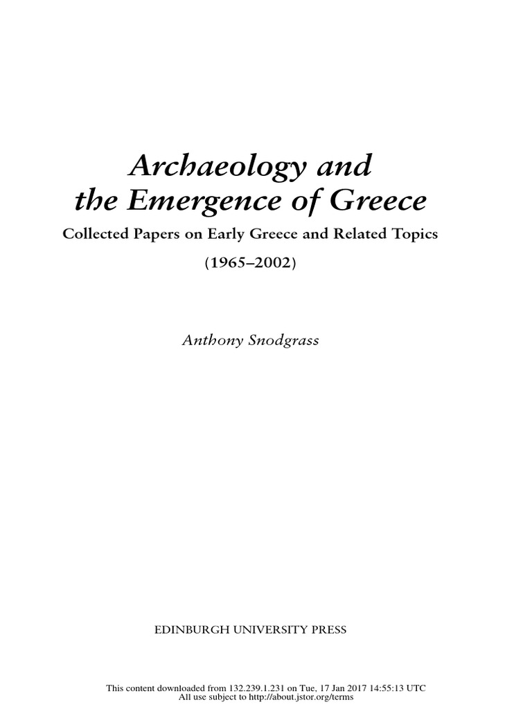 Snodgrass, Anthony - Archaeology and The Emergence of Greece (2006 ...